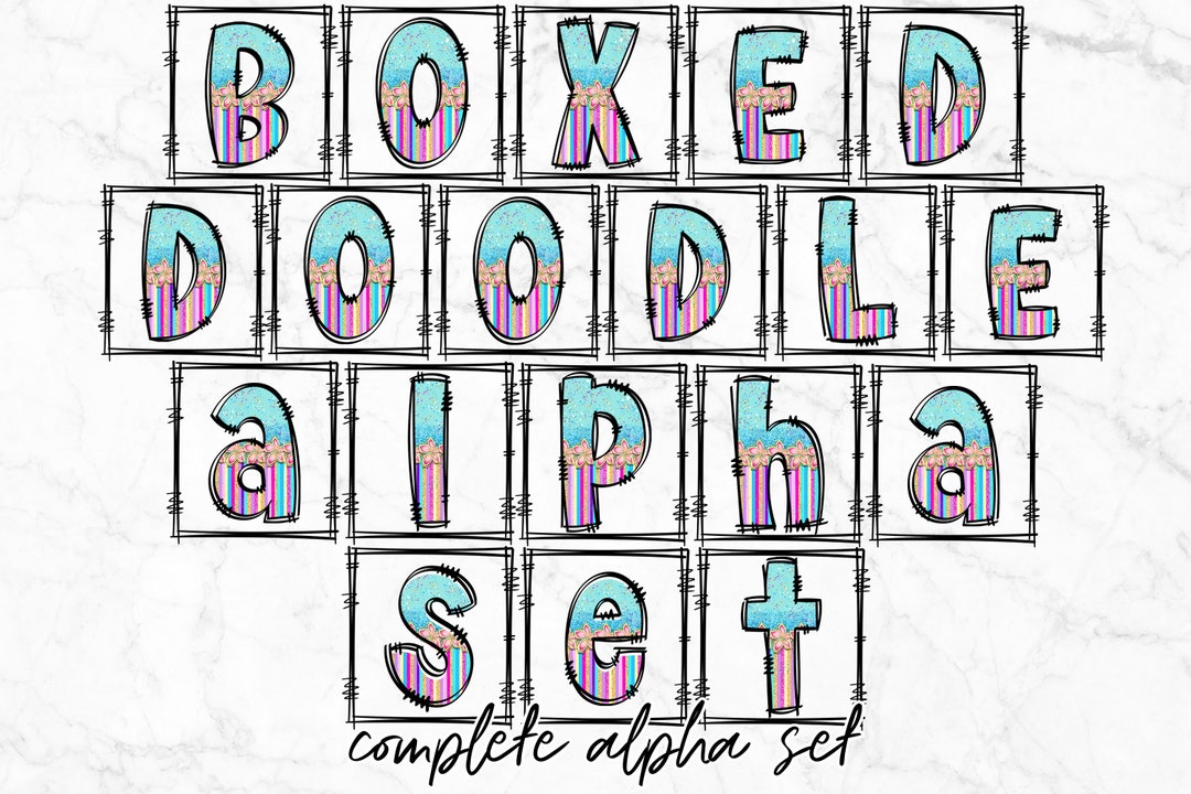 Boxed Doodle Alpha PNG Bundle, Alphabet Clipart, Hand Drawn Doodle ...