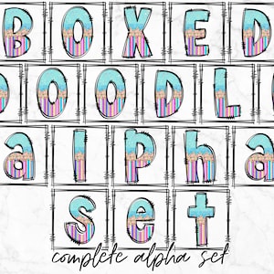 Boxed Doodle Alpha PNG Bundle, Alphabet Clipart, Hand Drawn Doodle ...