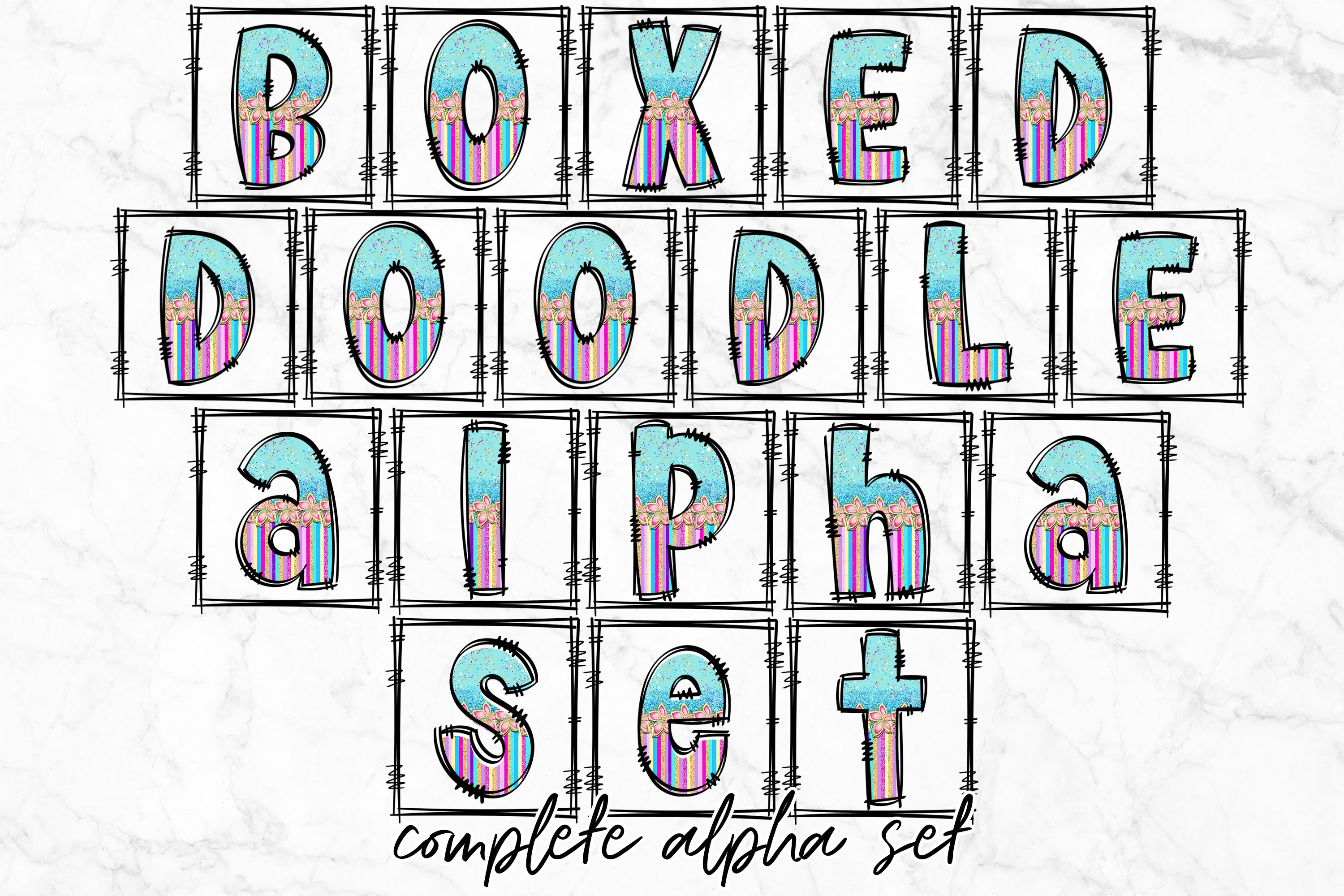 Boxed Doodle Alpha PNG Bundle Alphabet Clipart Hand Drawn - Etsy