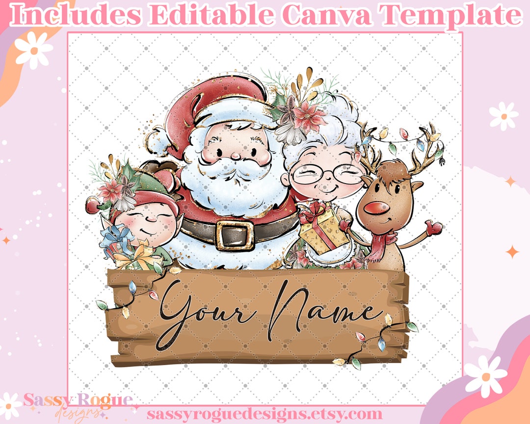 Christmas Name Holder Editable Canva Template, Cute Name PNG, Festive ...