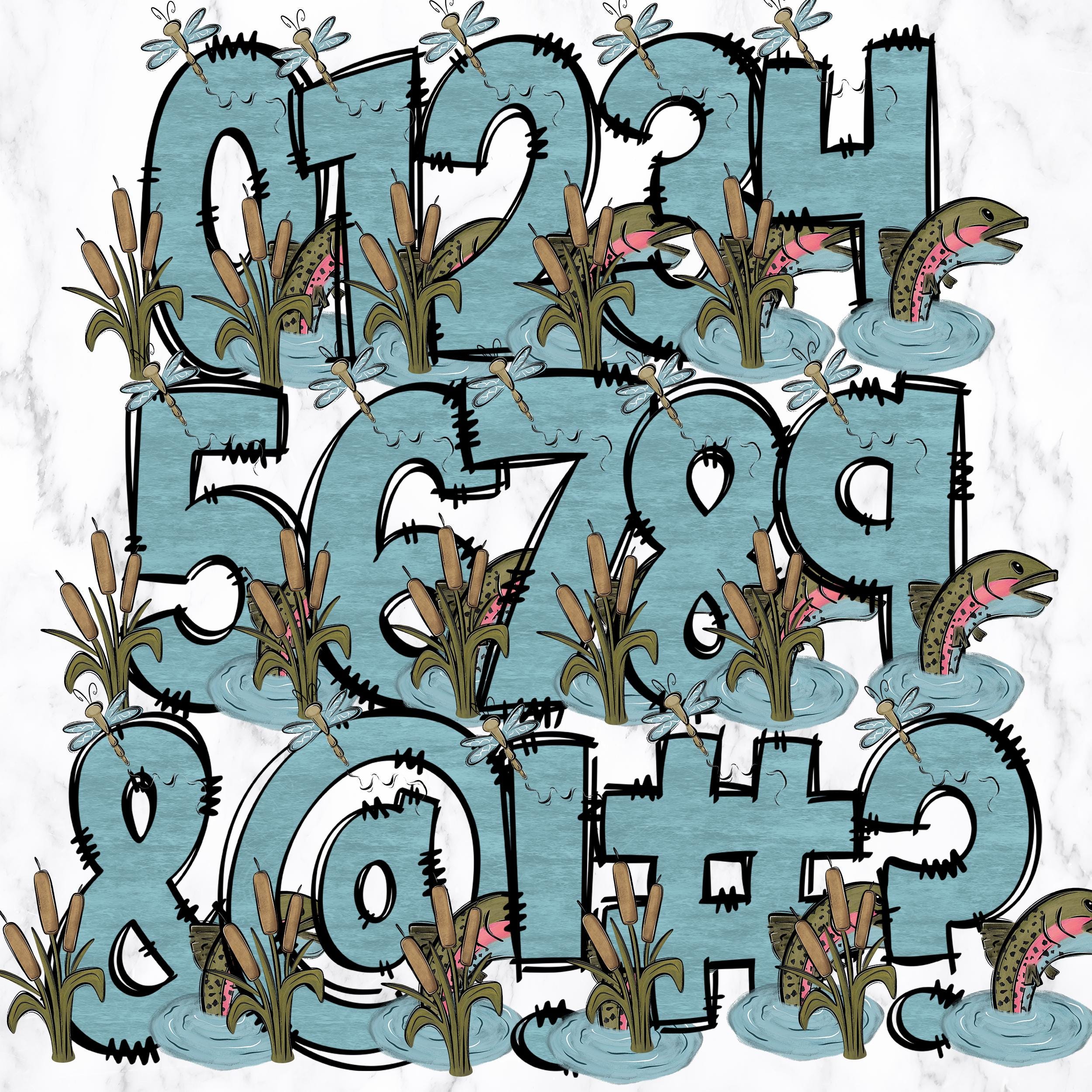 Fishing Floral Letters Alphabet PNG Alphabet Clipart Printable Alphabet ...