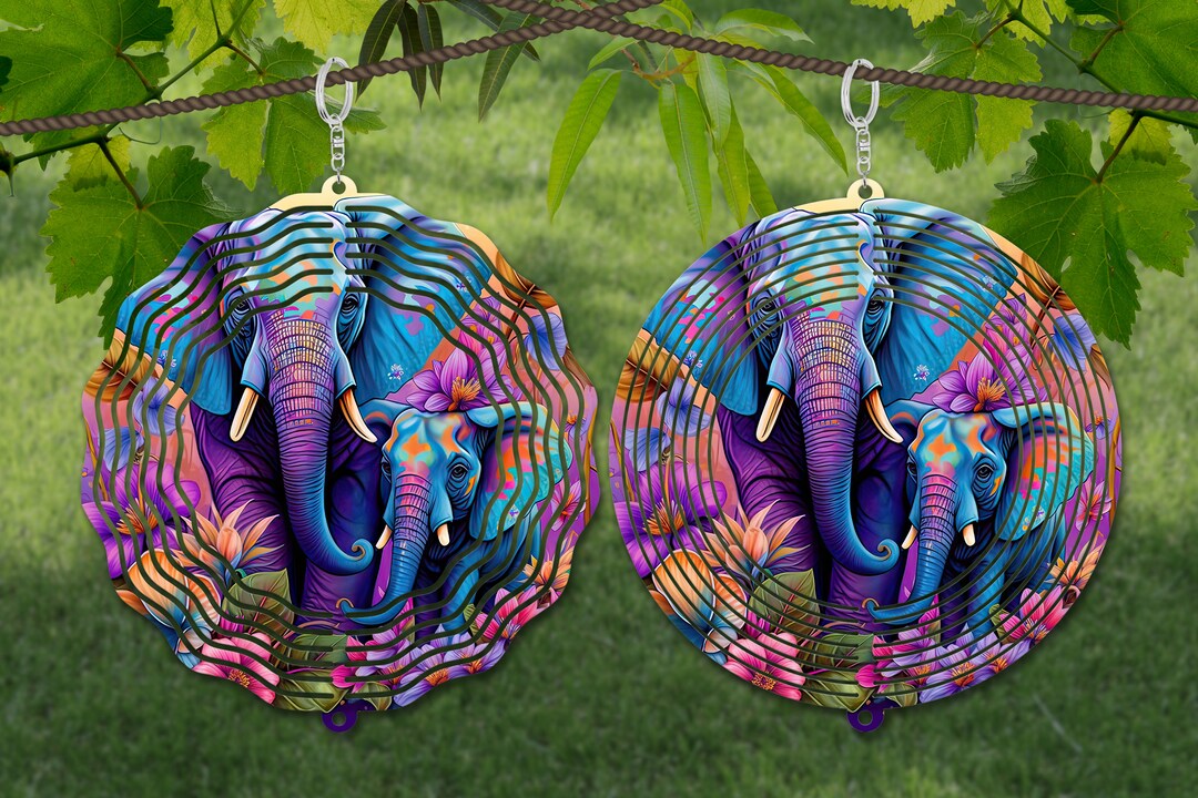 Elephant Wind Spinner Watercolor Sublimation Design Template, Wind ...