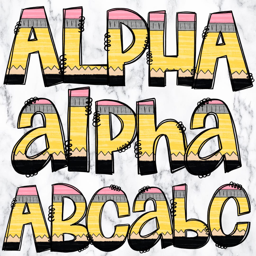 Pencil Doodle Letters Alphabet PNG Bundle, Alphabet Clipart, Teacher ...