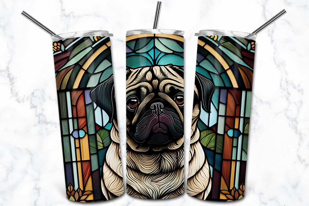 Pug Stained Glass 20oz Skinny Tumbler Sublimation Design Template ...