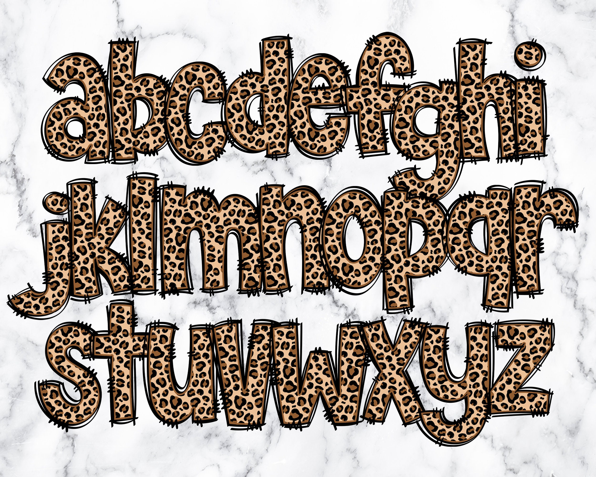 Leopard Doodle Letters Alphabet PNG Bundle, Alphabet Clipart, Cheetah ...