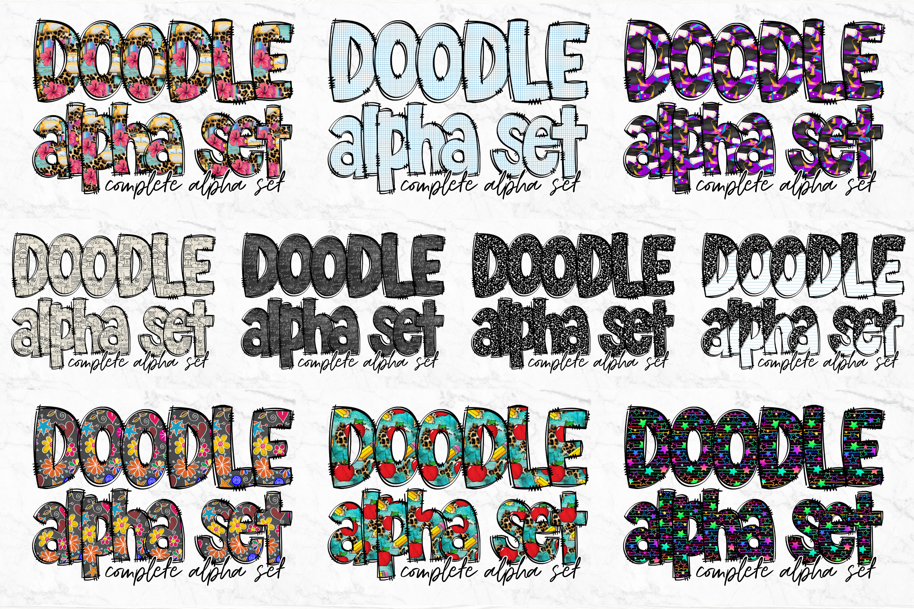 Doodle Letters Alpha Bundle With Matching 20oz Tumbler Wrap, Alphabet ...
