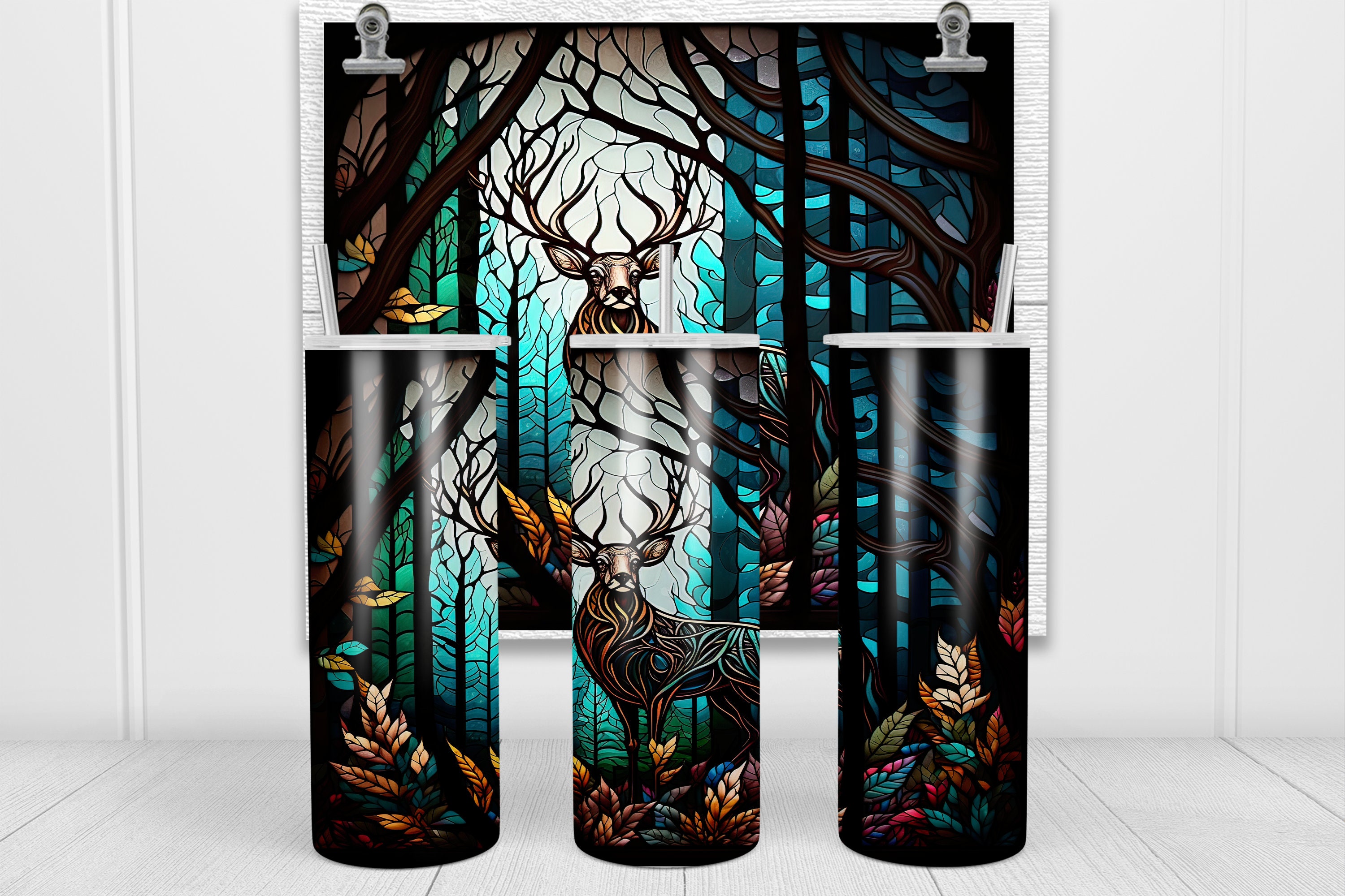 Hunting Stained Glass 20oz Skinny Tumbler Sublimation Design - Etsy