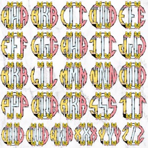 Coquette Pencil Bow Monogram Doodle Letters, Monogram Teacher Letters ...