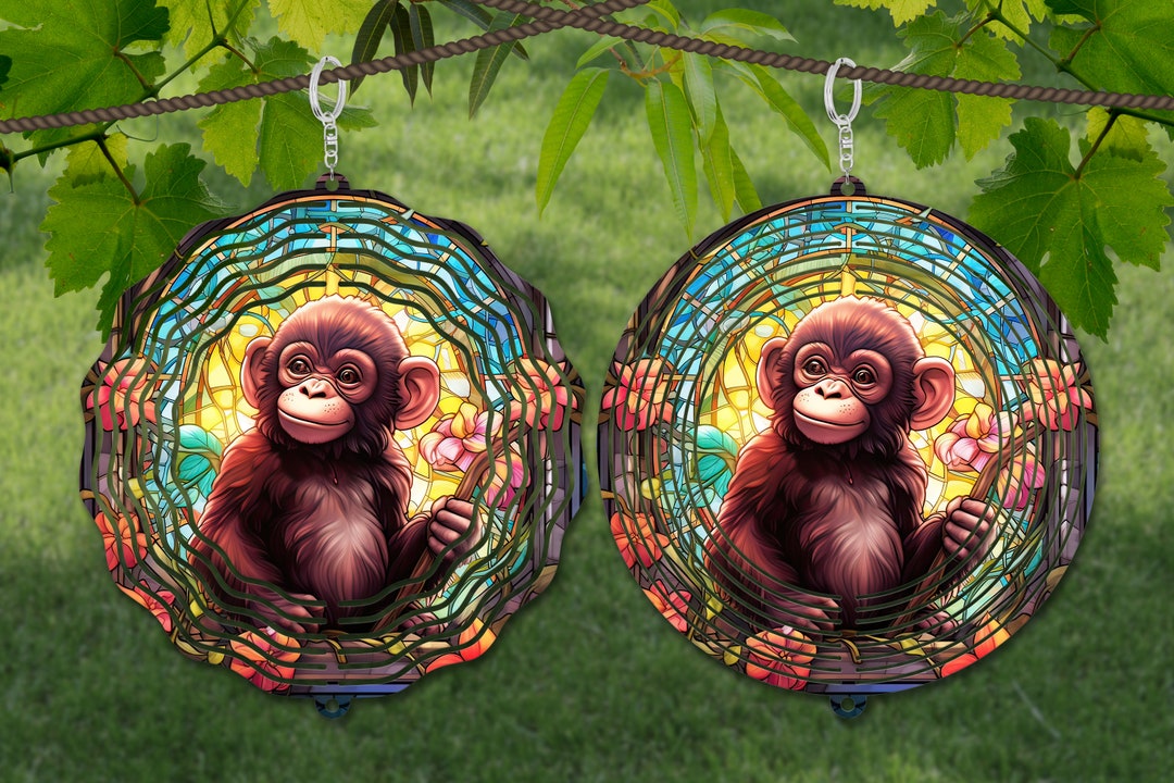 Monkey Wind Spinner Stained Glass Sublimation Design Template, Wind ...
