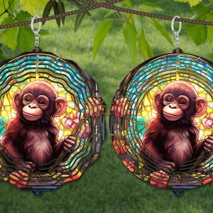 Monkey Wind Spinner Stained Glass Sublimation Design Template, Wind ...
