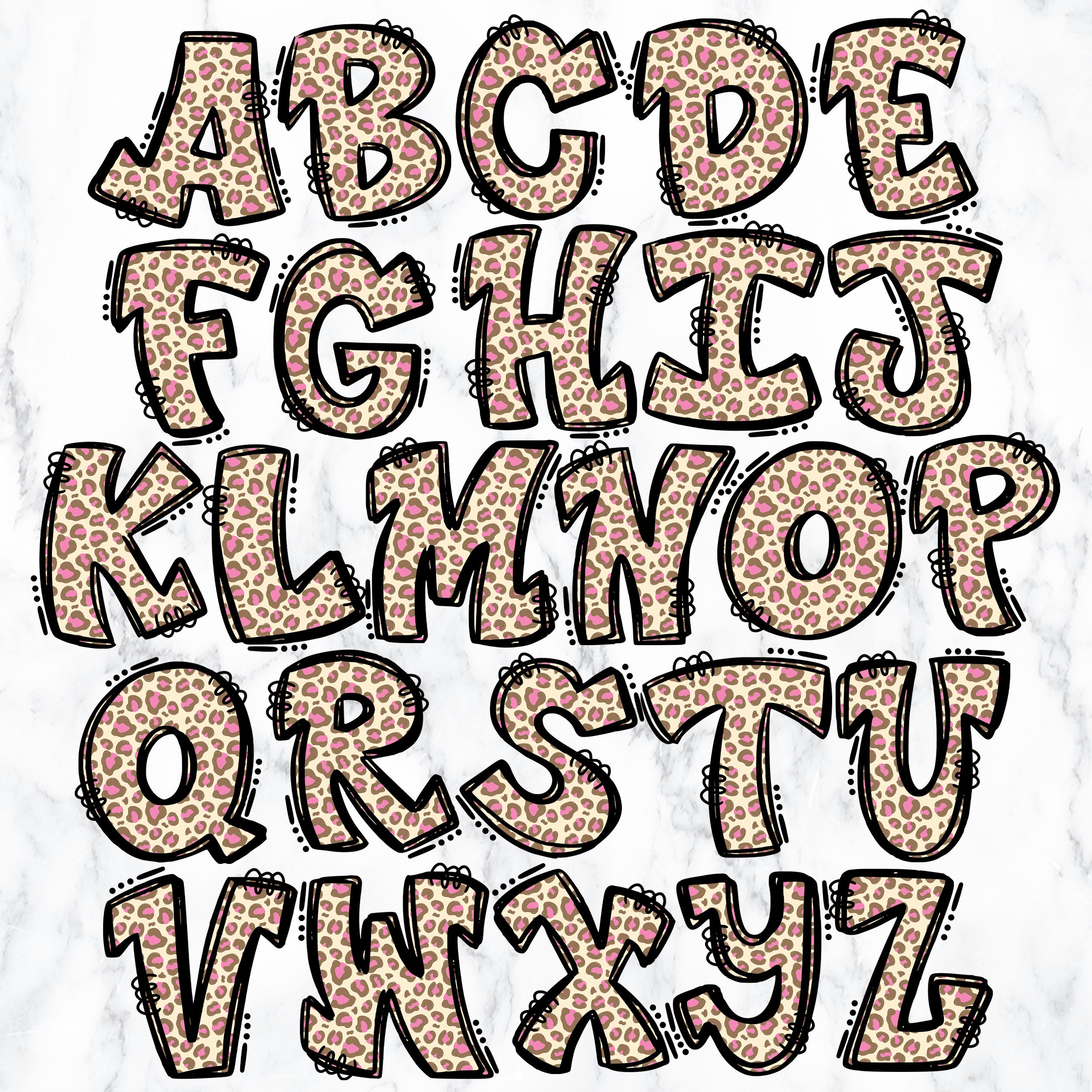 Cheetah Doodle Letters PNG Bundle, Alphabet Clipart, Leopard Print Hand ...