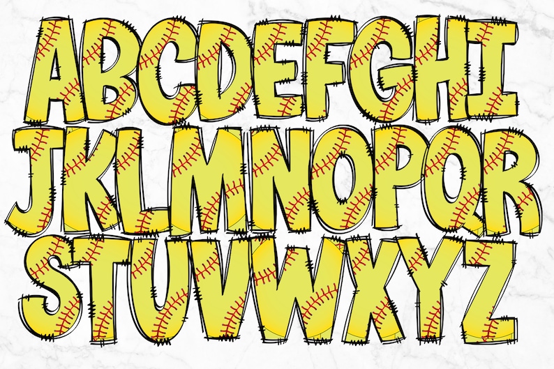 Softball Alphabet Letters PNG Bundle, Alphabet Clipart, Softball Hand ...