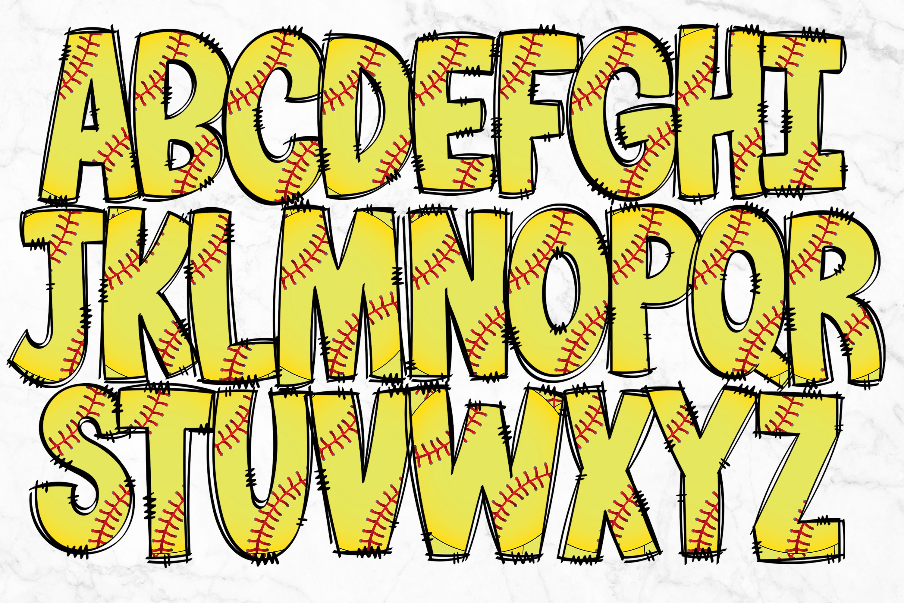 Softball Alphabet Letters PNG Bundle, Alphabet Clipart, Softball Hand ...