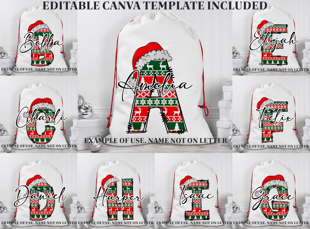 Custom Christmas Letter Santa Sack Doodle Letters, Santa Stocking ...
