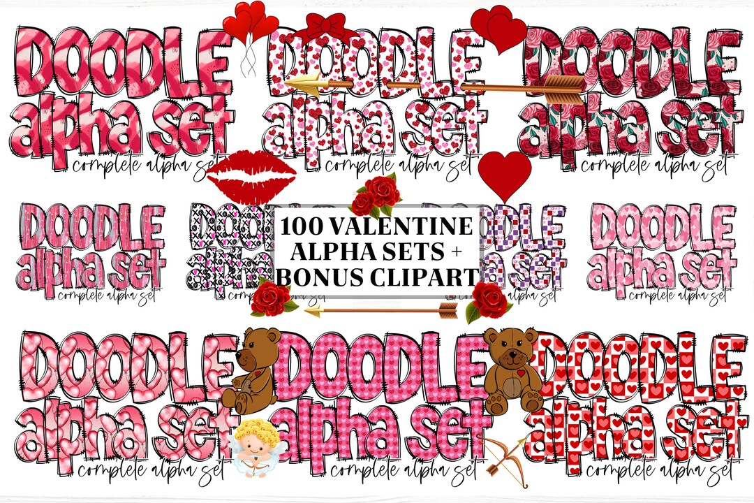 Valentines Doodle Letters With Clip Art PNG, Valentine's Doodle ...