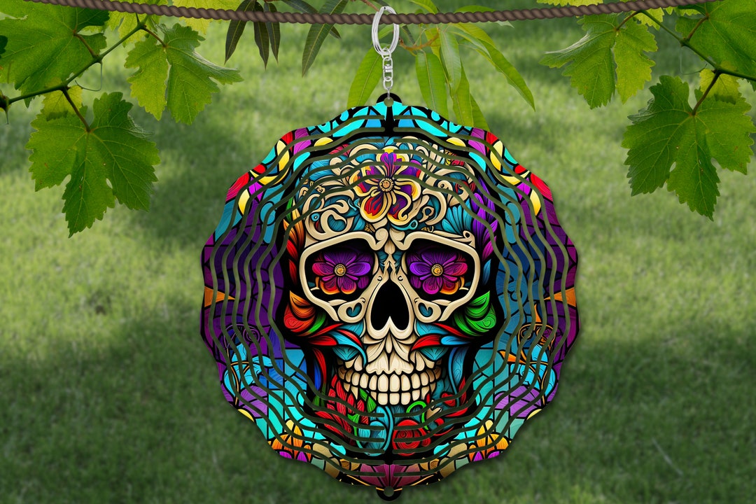 Sugar Skull Wind Spinner Stained Glass Sublimation Design Template ...