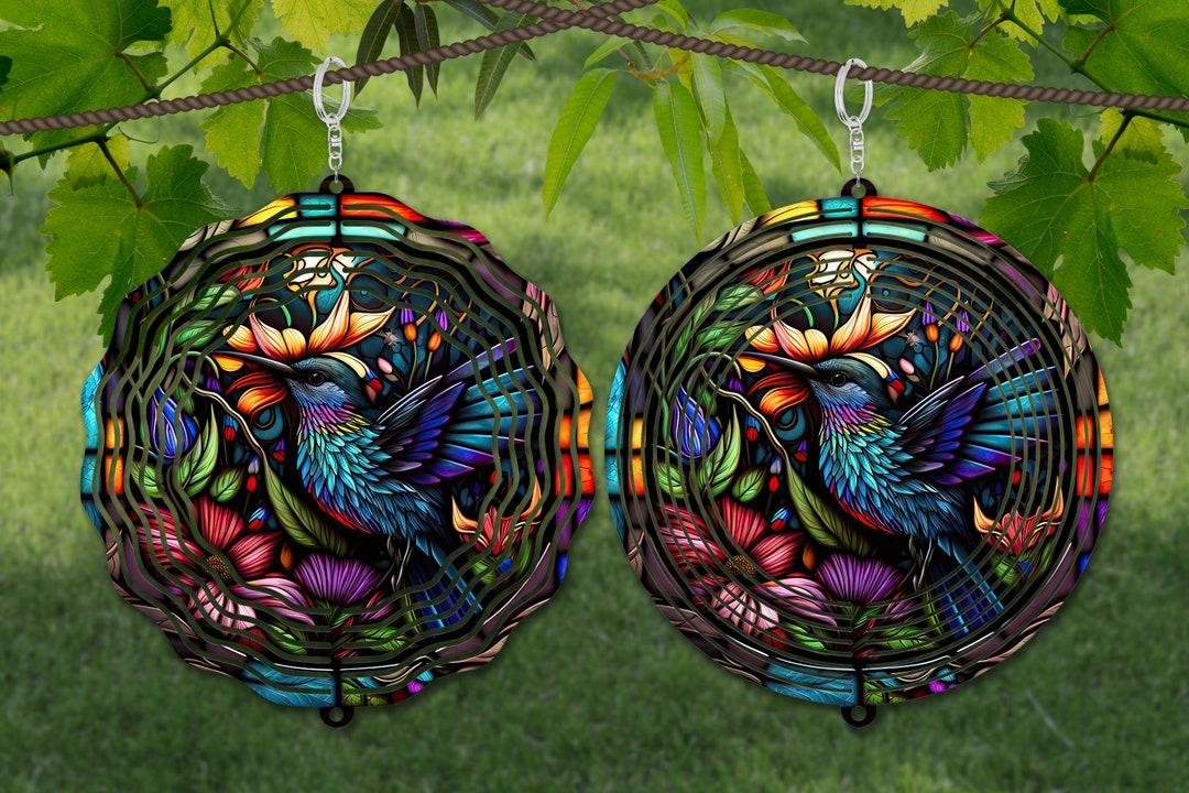 Hummingbird Wind Spinner Stained Glass Sublimation Design Template ...