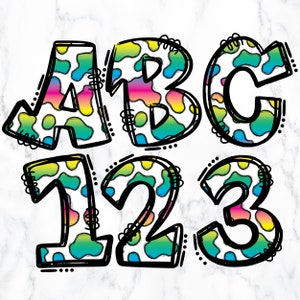 Cow Print Doodle Letters PNG Bundle, Alphabet Clipart, Western Print ...