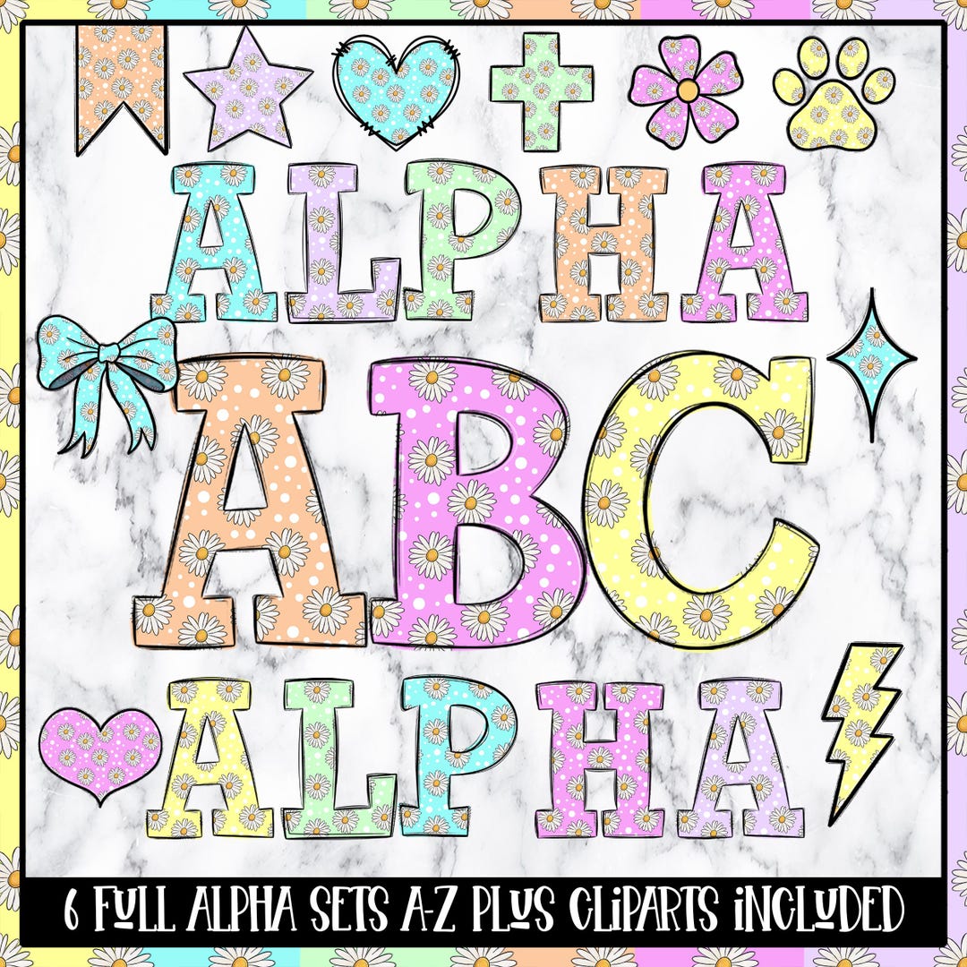 Daisy Doodle Letters Alphabet PNG Bundle, Flower Alphabet Clipart ...