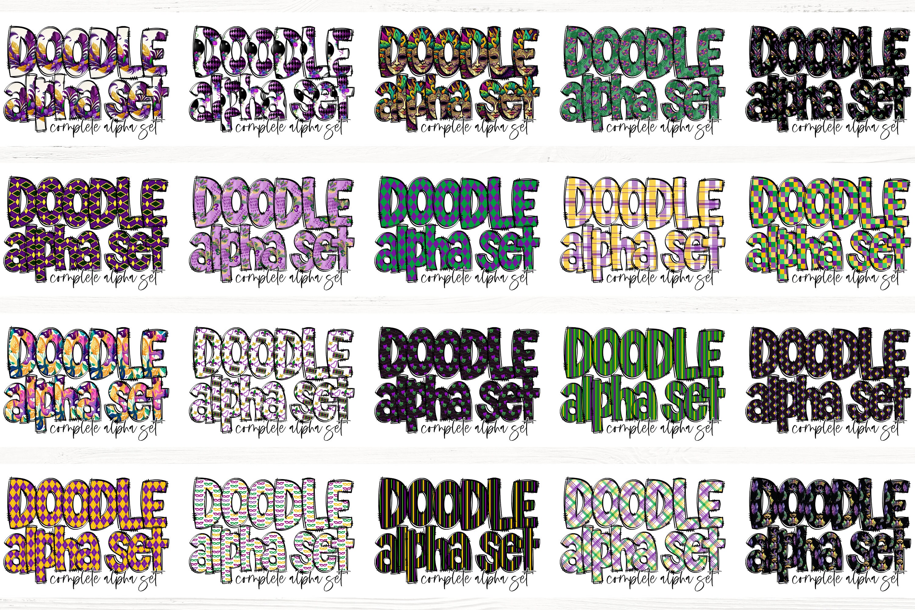 Mardi Gras Doodle Letters With Clip Art PNG Mardi Gras Doodle - Etsy