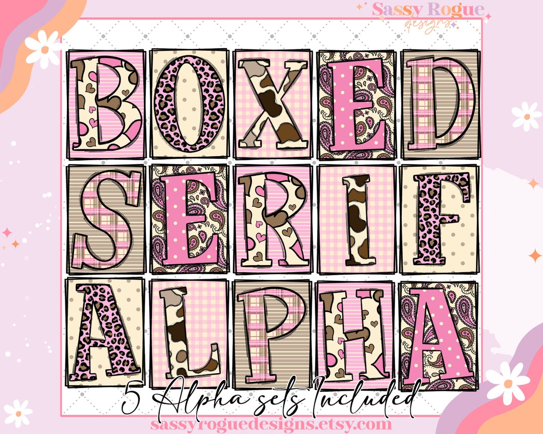 Doodle Alphabet Letters PNG Bundle, Western Alphabet Clipart, Boxed ...