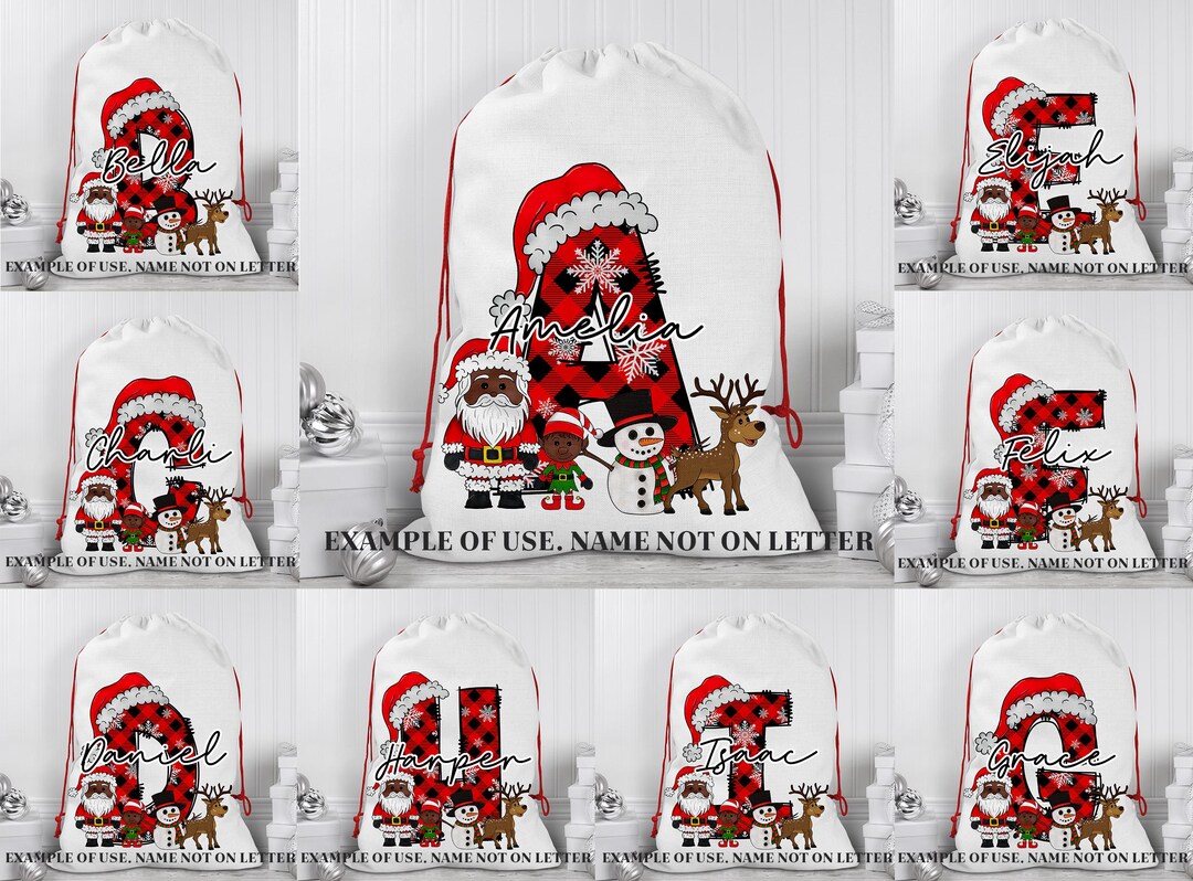 Custom Christmas Letter Santa Sack Doodle Letters, Santa Stocking ...