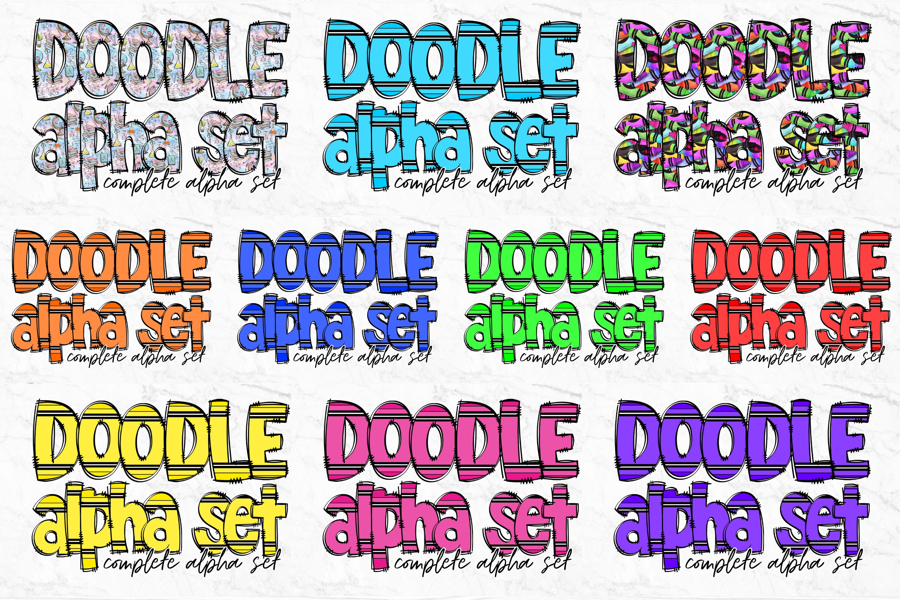 Doodle Letters Alpha Bundle With Matching 20oz Tumbler Wrap, Alphabet ...