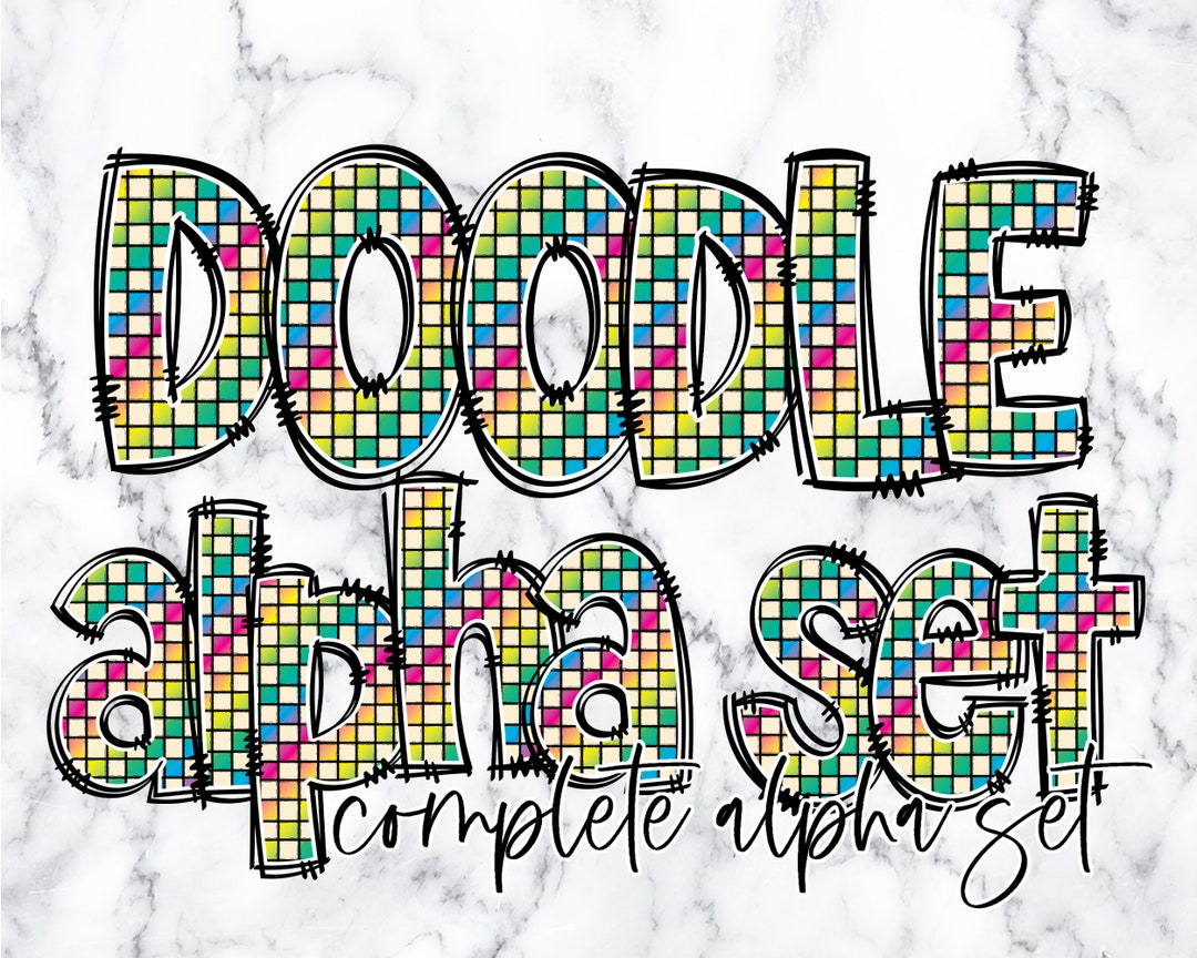 Bright Check Doodle Alphabet Letters PNG Bundle, Alphabet Clipart ...