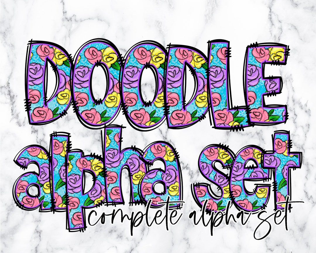 Bright Floral Doodle Alphabet Letters PNG Bundle, Alphabet Clipart ...