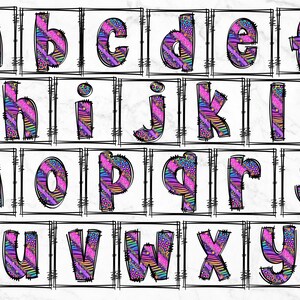 Boxed Doodle Alpha PNG Bundle, Alphabet Clipart, Hand Drawn Doodle ...
