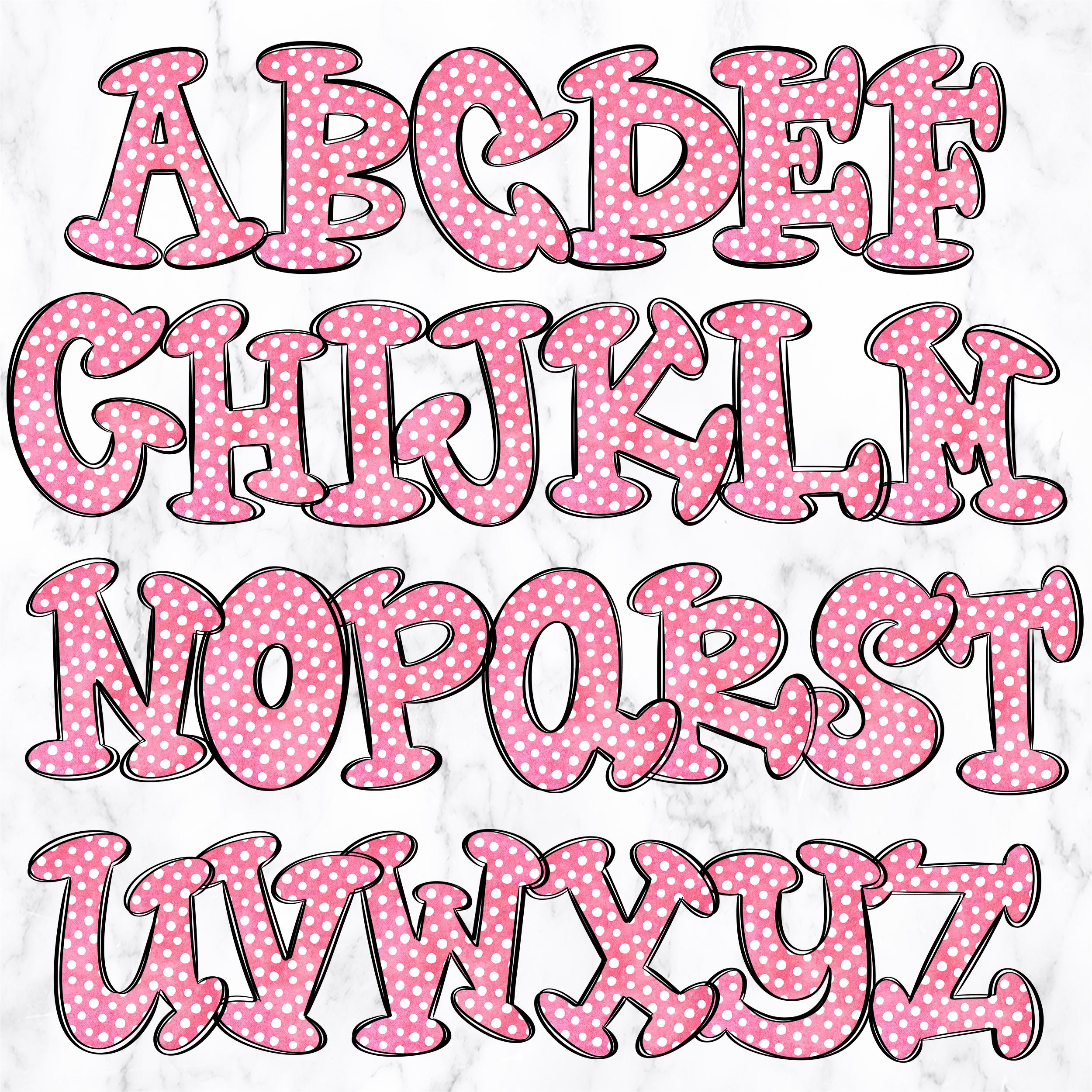 Pink Dots Doodle Alphabet Letters PNG Bundle, Alphabet Clipart, Cute ...