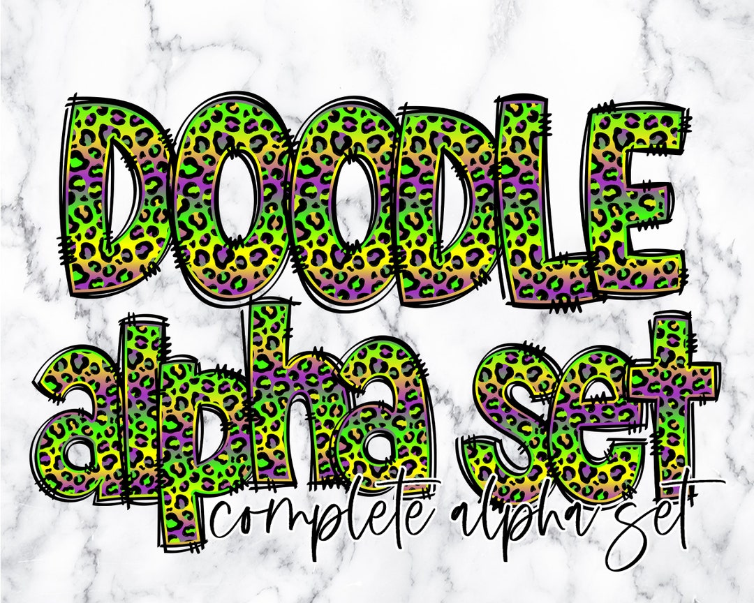 Mardi Gras Leopard Doodle Alphabet Letters PNG Bundle, Alphabet Clipart ...