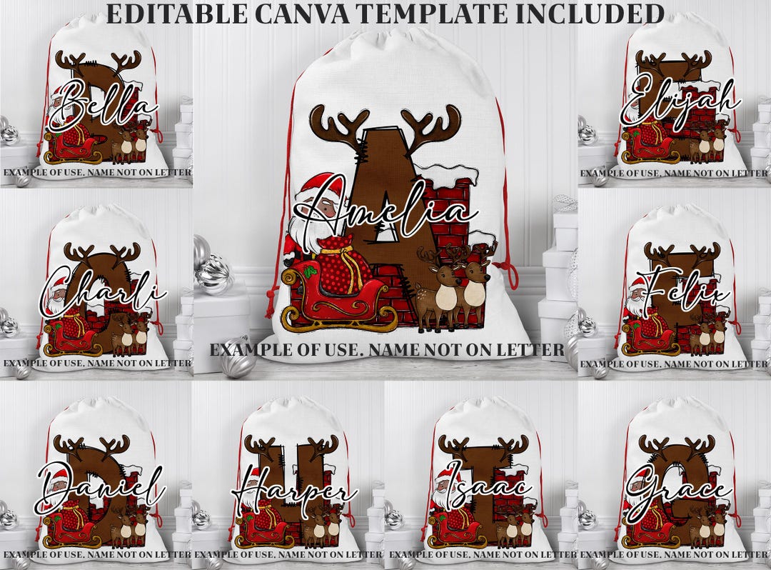 Custom Christmas Letter Santa Sack Doodle Letters, Santa Stocking ...