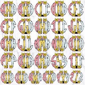 Coquette Pencil Bow Monogram Doodle Letters, Monogram Teacher Letters ...