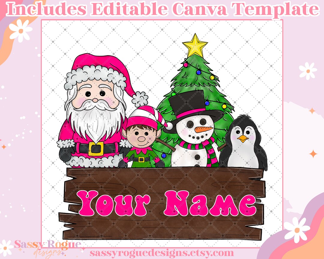 Christmas Name Holder Editable Canva Template, Cute Name PNG, Festive ...