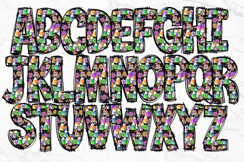 Halloween Doodle Alphabet PNG Alphabet Letters PNG Bundle - Etsy