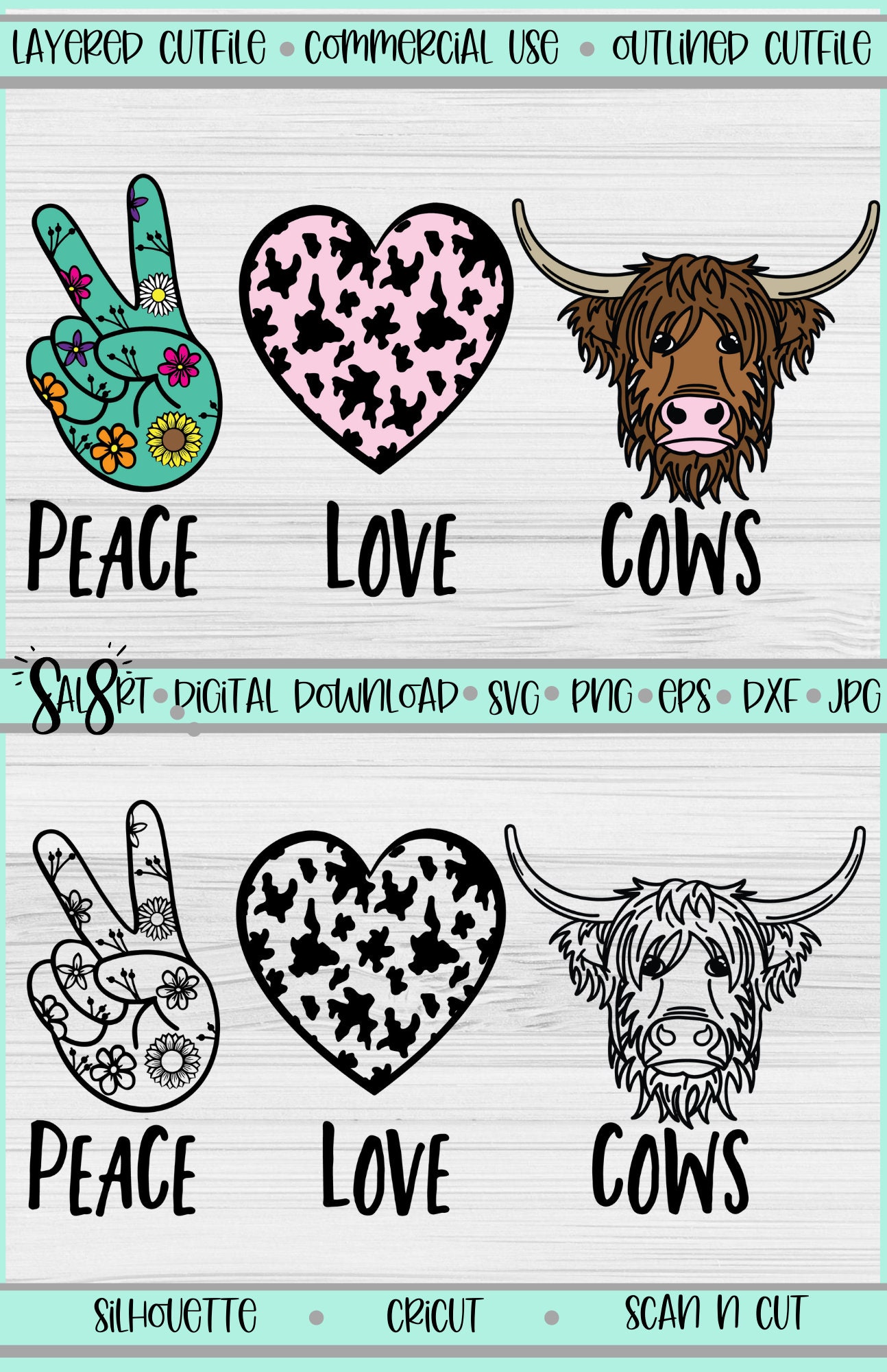 Peace Love Cows Svg Highland Cow Svg Cow Svg Floral Cow - Etsy