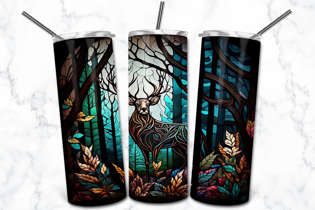 Hunting Stained Glass 20oz Skinny Tumbler Sublimation Design Template ...