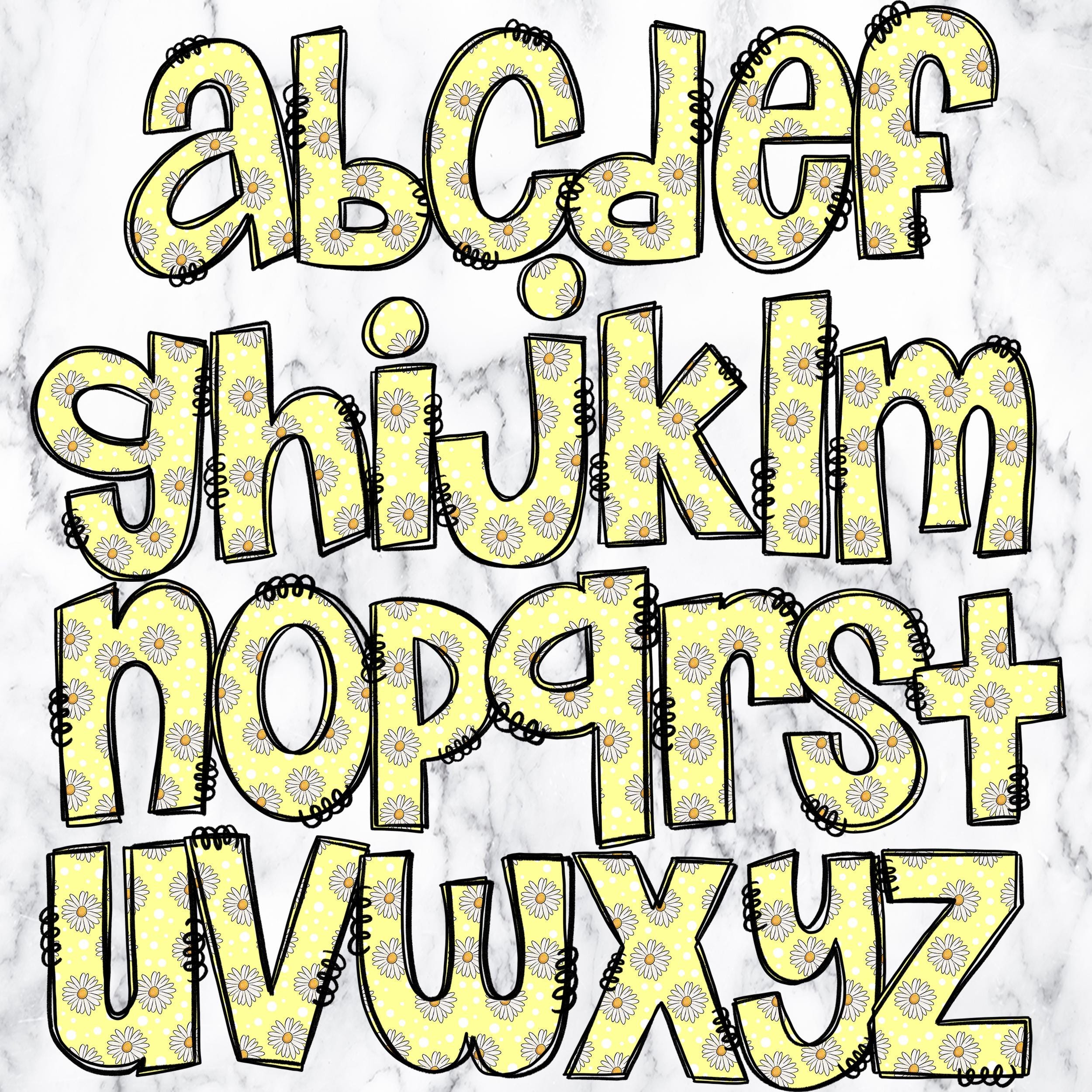 Daisy Doodle Letters Alphabet PNG Bundle, Flower Alphabet Clipart ...