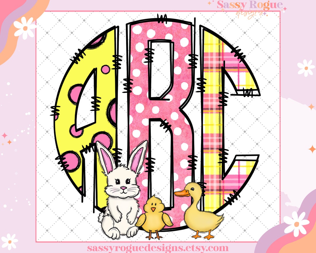 Easter Monogram Doodle Letters, Monogram Bunny Letters Personalised ...