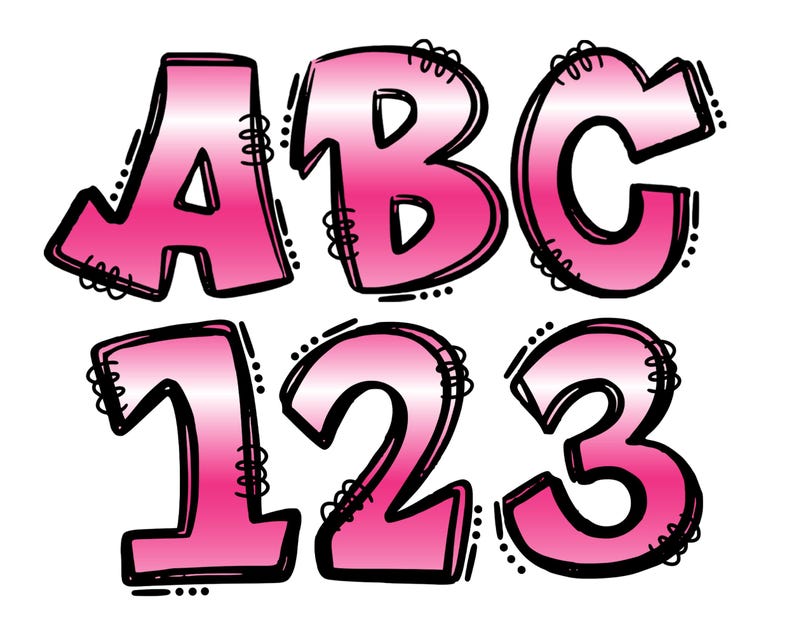 Ombre Doodle Letters Alphabet PNG Bundle, Gradient Alphabet Clipart ...