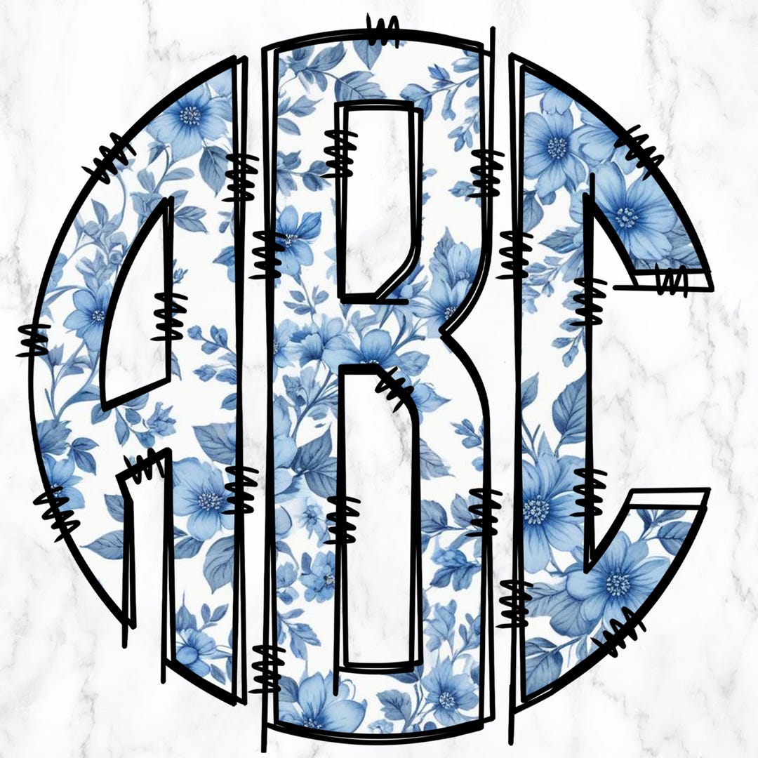 Chinoiserie Monogram Doodle Letters, Blue and White Flower Monogram ...