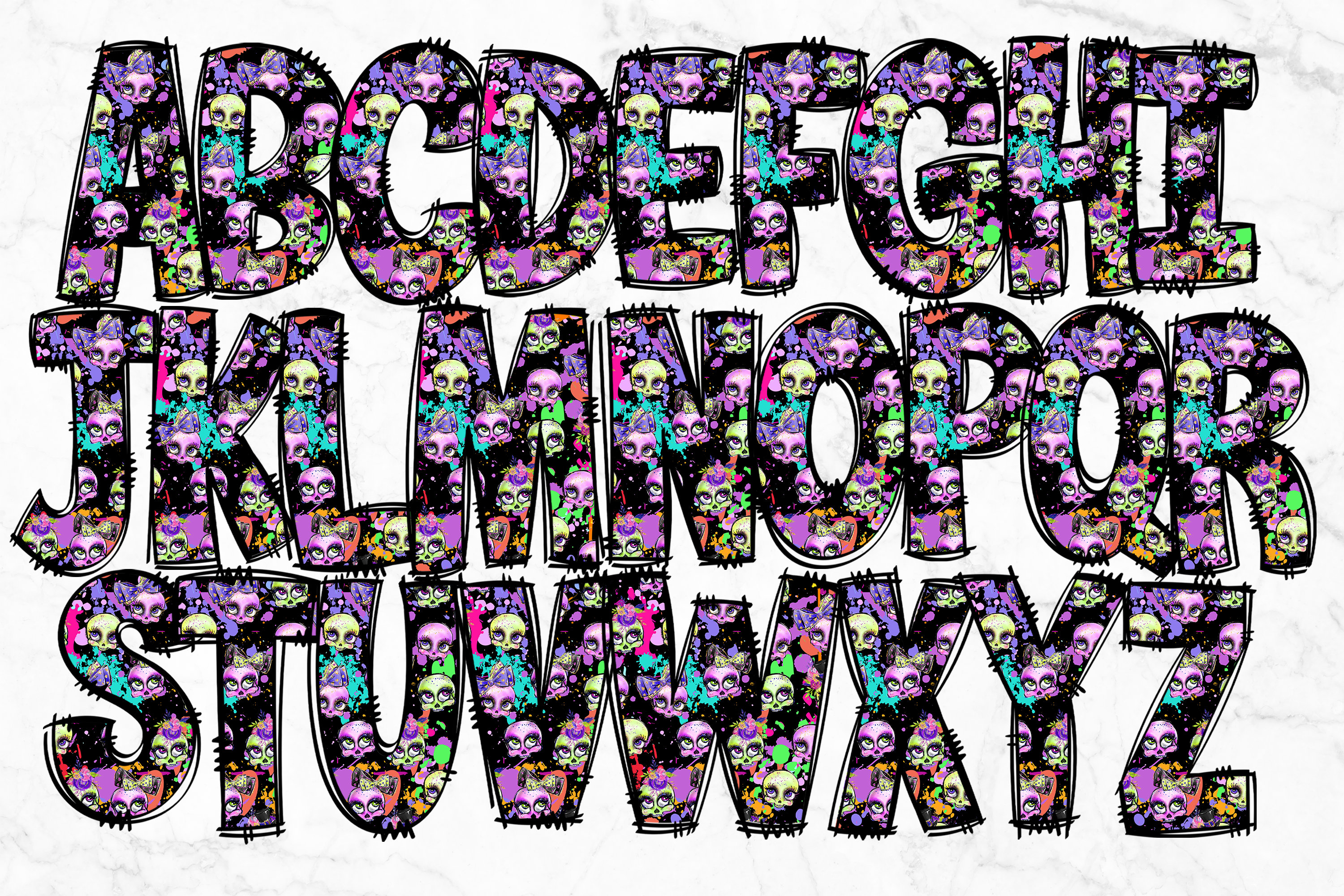 Halloween Doodle Alphabet PNG Alphabet Letters PNG Bundle - Etsy