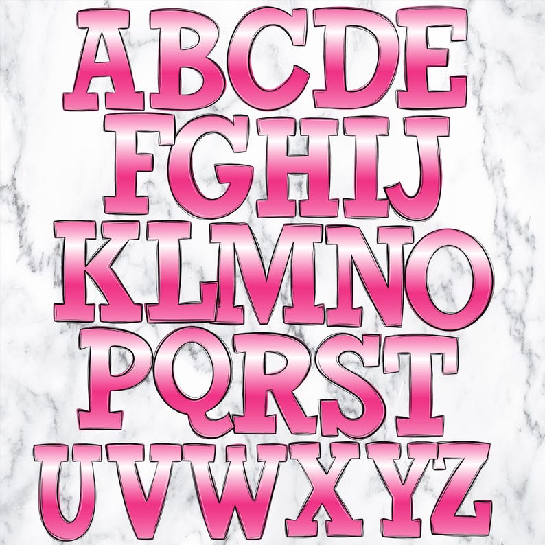 Ombre Doodle Letters Alphabet PNG Bundle, Gradient Alphabet Clipart ...