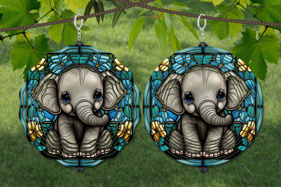 Elephant Wind Spinner Stained Glass Sublimation Design Template, Wind ...