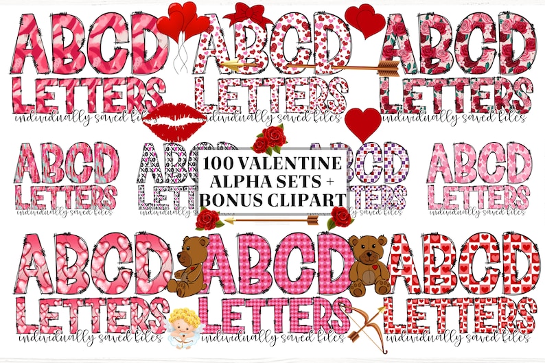 Valentines Doodle Letters With Clip Art PNG, Valentine's Doodle ...