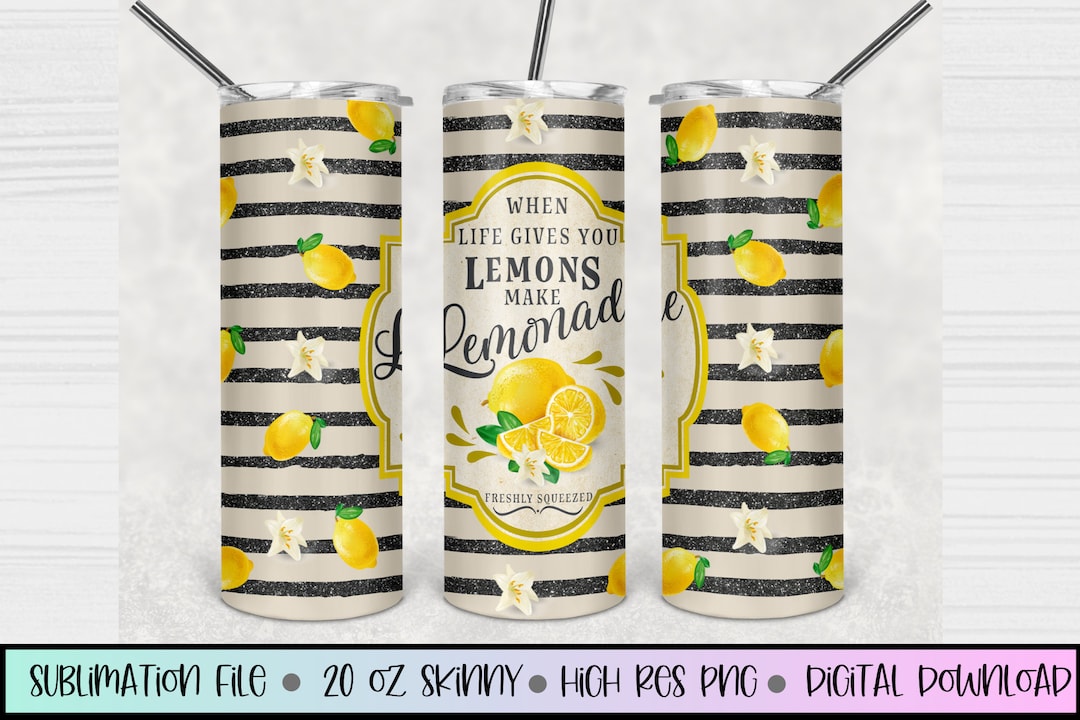 Lemonade 20oz Skinny Tumbler Sublimation Designs, 20oz Lemon Tumbler ...
