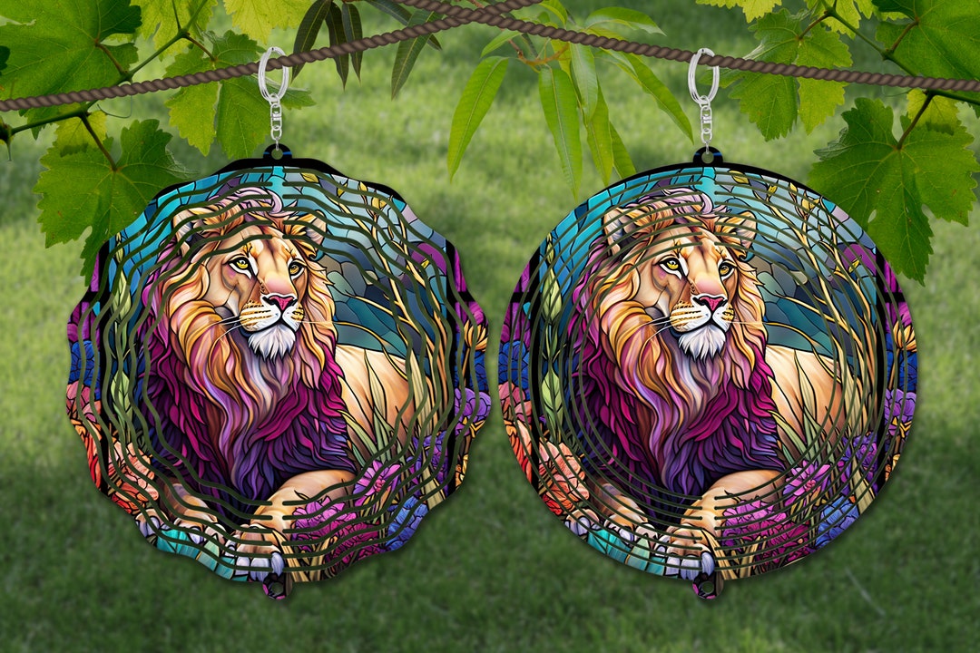 Lion Wind Spinner Stained Glass Sublimation Design Template, Wind ...