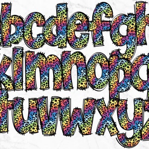Leopard Print Alphabet Letters PNG Bundle, Alphabet Clipart, Rainbow ...