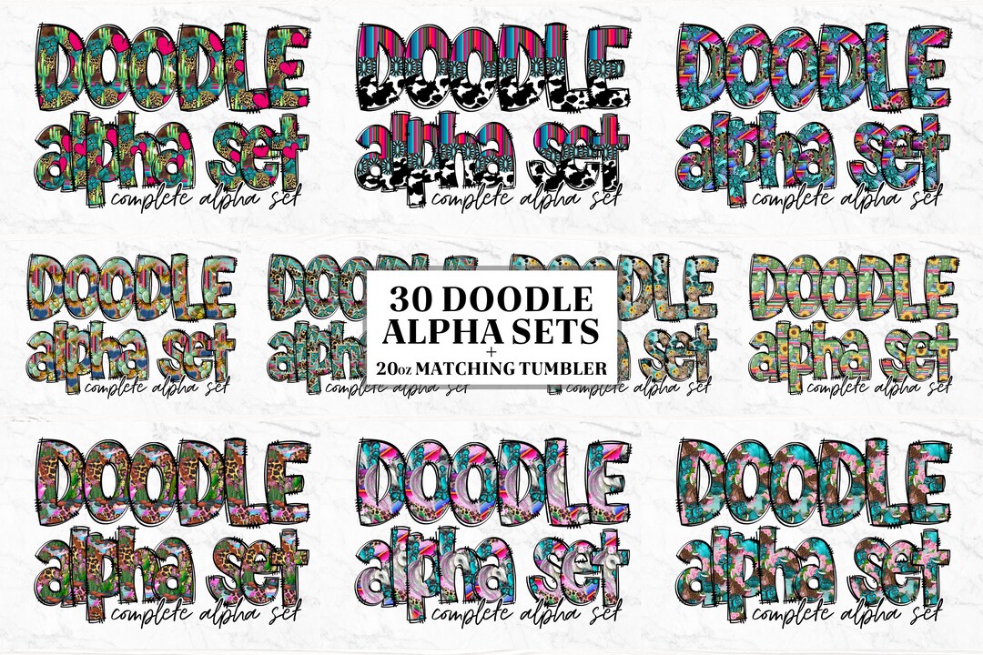 Doodle Letters Alpha Bundle With Matching 20oz Tumbler Wrap, Alphabet ...